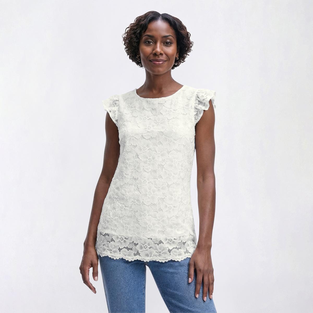 Click here for Womens Kasper Cap Flutter Sleeve Allover Lace Blou... prices